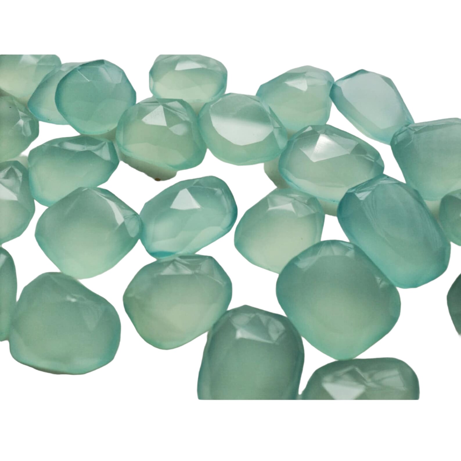 12x16mm to 16x20mm Aqua Chalcedony Rose Cut, Blue Flat Cabochons, 3 ...