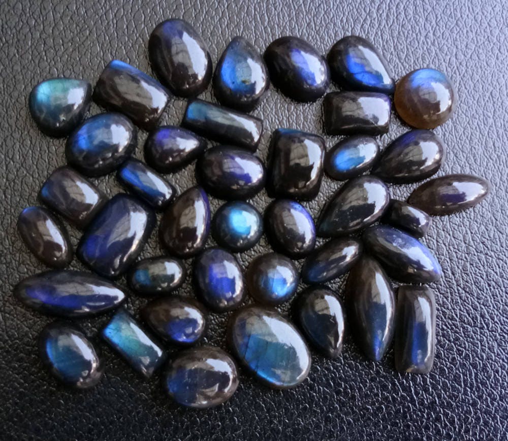 7-15mm Rare Black Labradorite Plain Cabochons, Natural Peacock ...