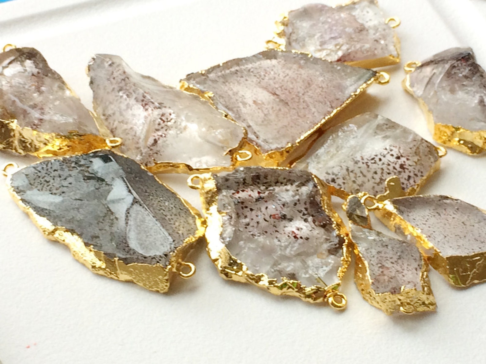 22-40mm Raw Rutilated Quartz Connectors, Rutile Gold Polished Double ...