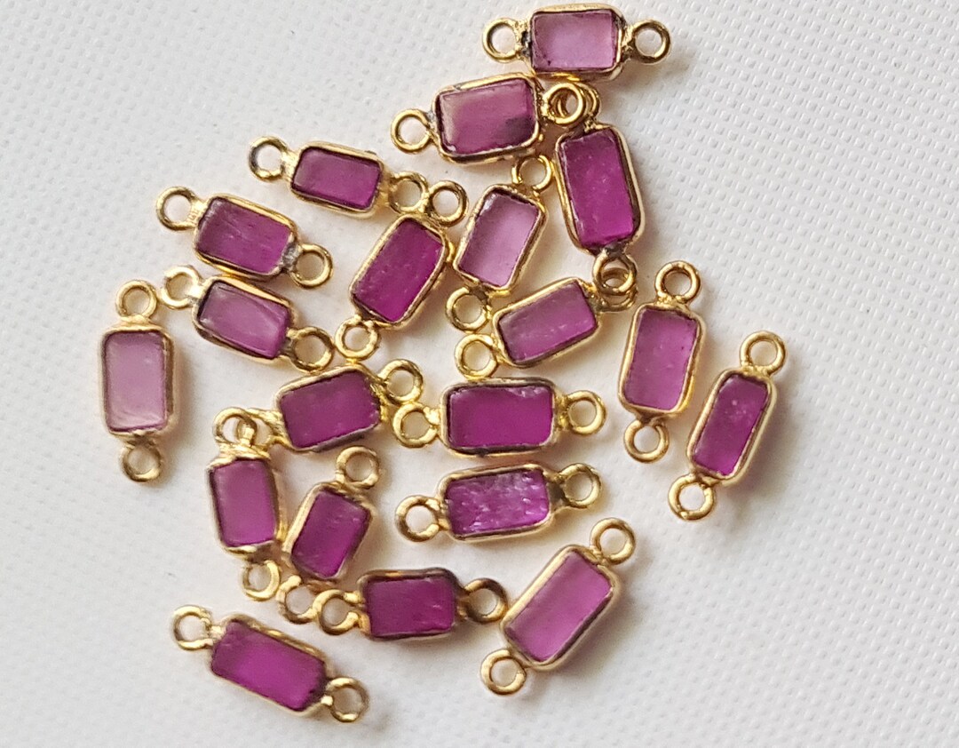 Ruby Rectangle Charm Connectors Natural Ruby Plain 925 Silver With Gold ...