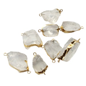 25-35mm Raw Ice Quartz Connectors, Ice Quartz Gold Polished Double Loop ...