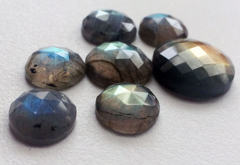13-15mm Labradorite Rose Cut Round Cabochons, Labradorite Flat Back ...