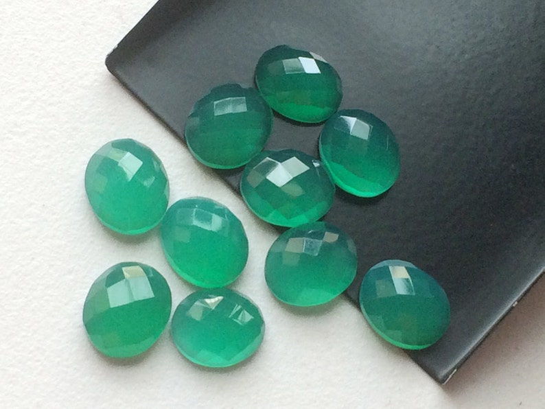 10x12mm Green Onyx Rose Cut Oval Cabochons, Green Onyx Faceted ...