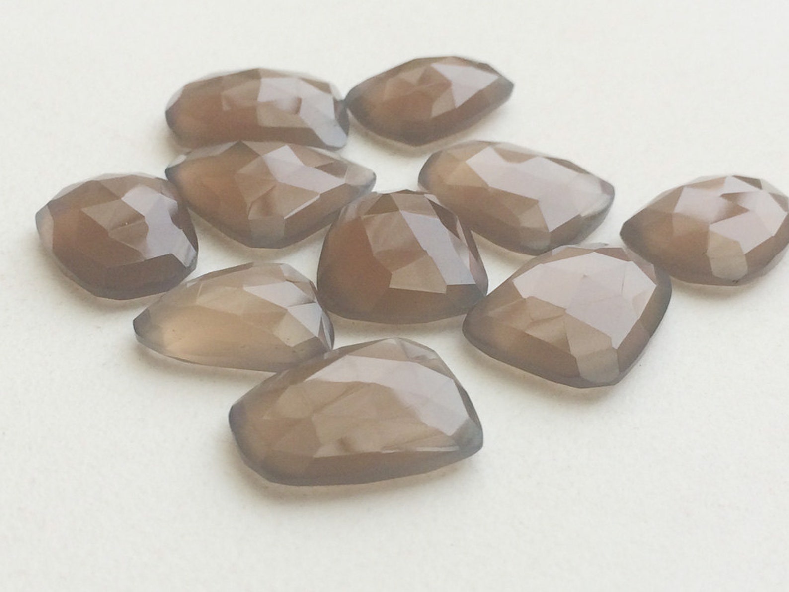 16-19mm Grey Chalcedony Rose Cut Cabochons, Flat Back Grey Chalcedony ...