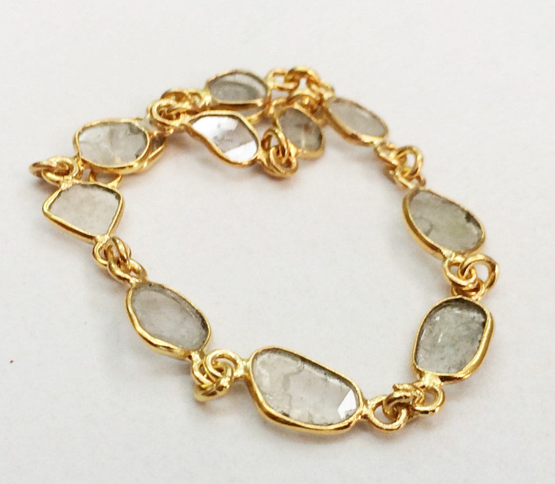 5-6mm Grey Diamond Slice Connector Chains, 925 Silver Gold Plated Chain ...