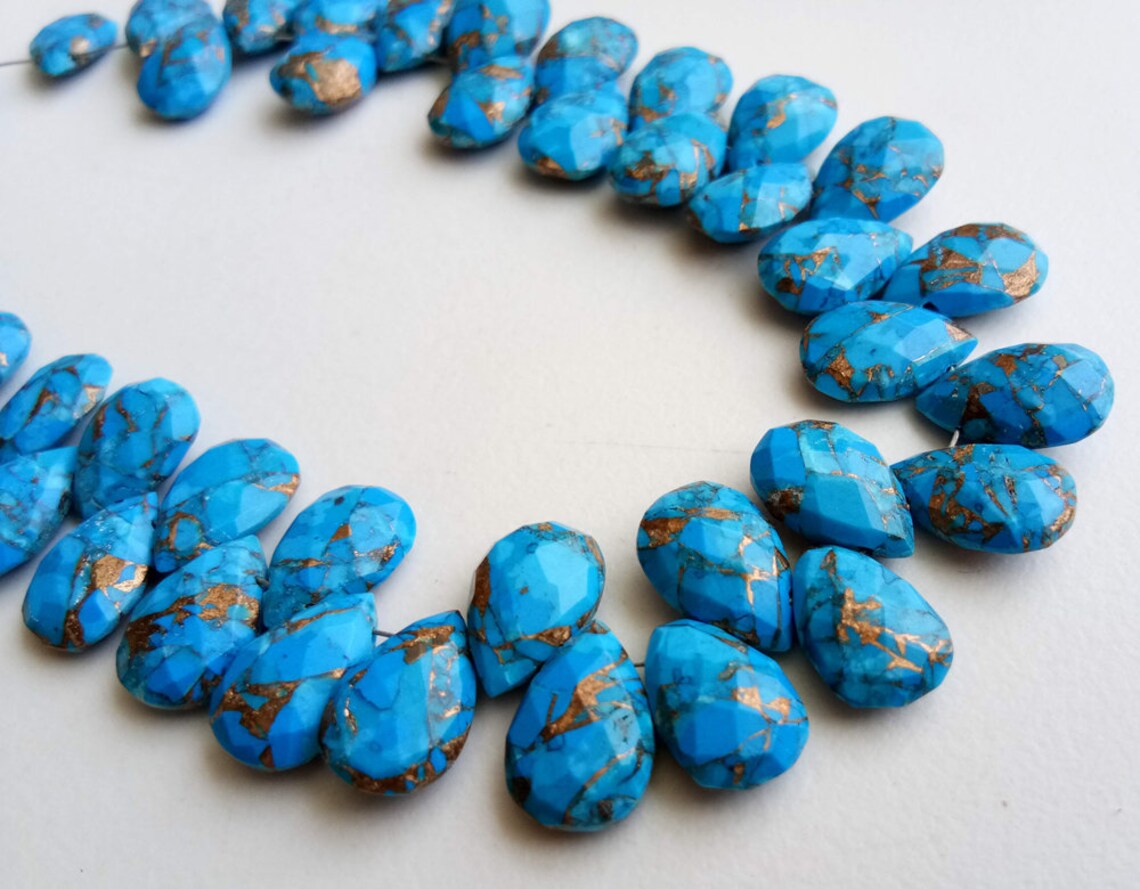 8x11mm Mojave Blue Copper Turquoise Faceted Pear Beads, Copper ...