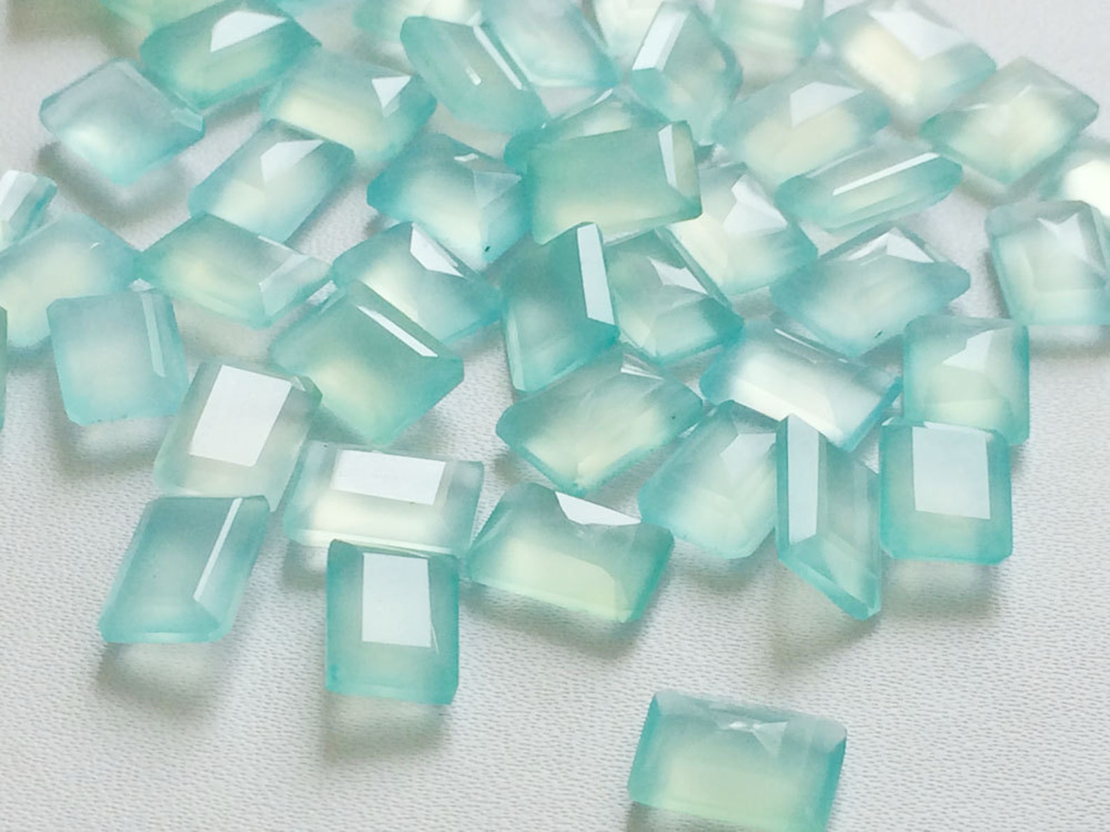 12mm Aqua Chalcedony Emerald Cut, Aqua Blue Cut Stones, Loose Aqua ...