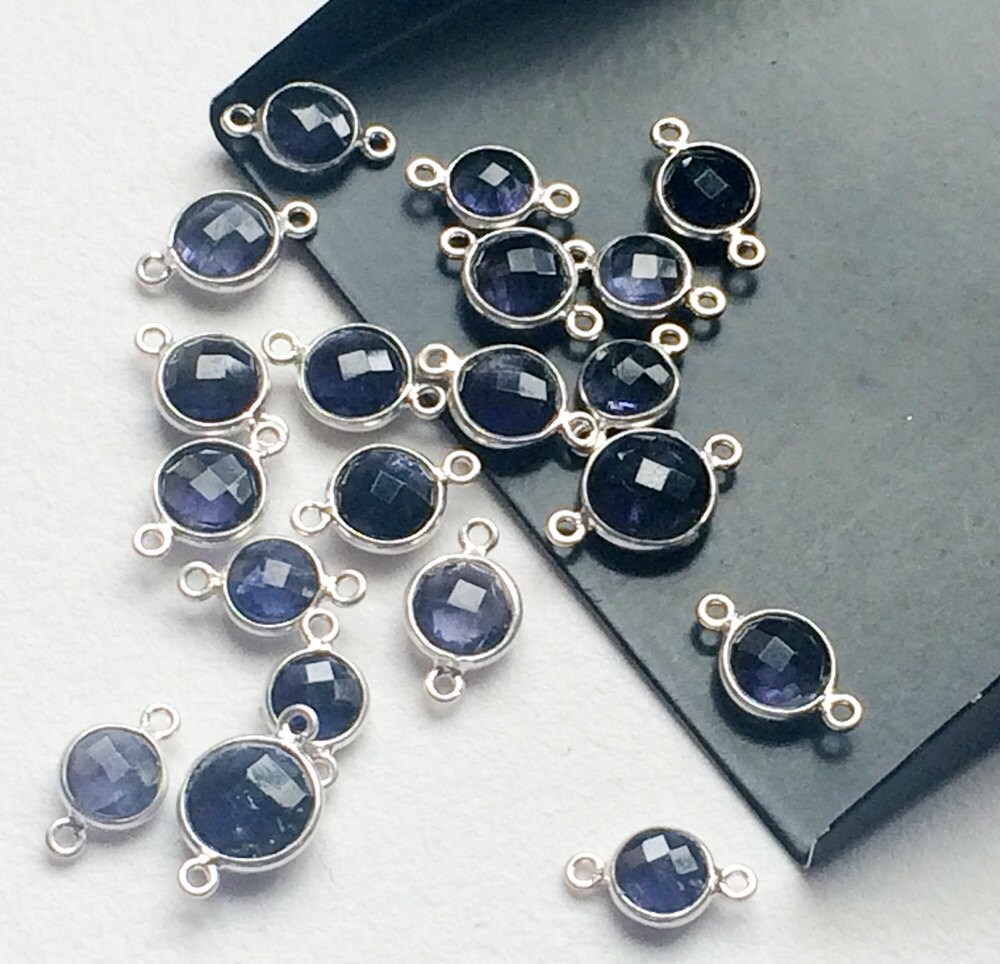 10-12mm Crystal Quartz Connector, Violet Blue Faceted Round Double Loop ...