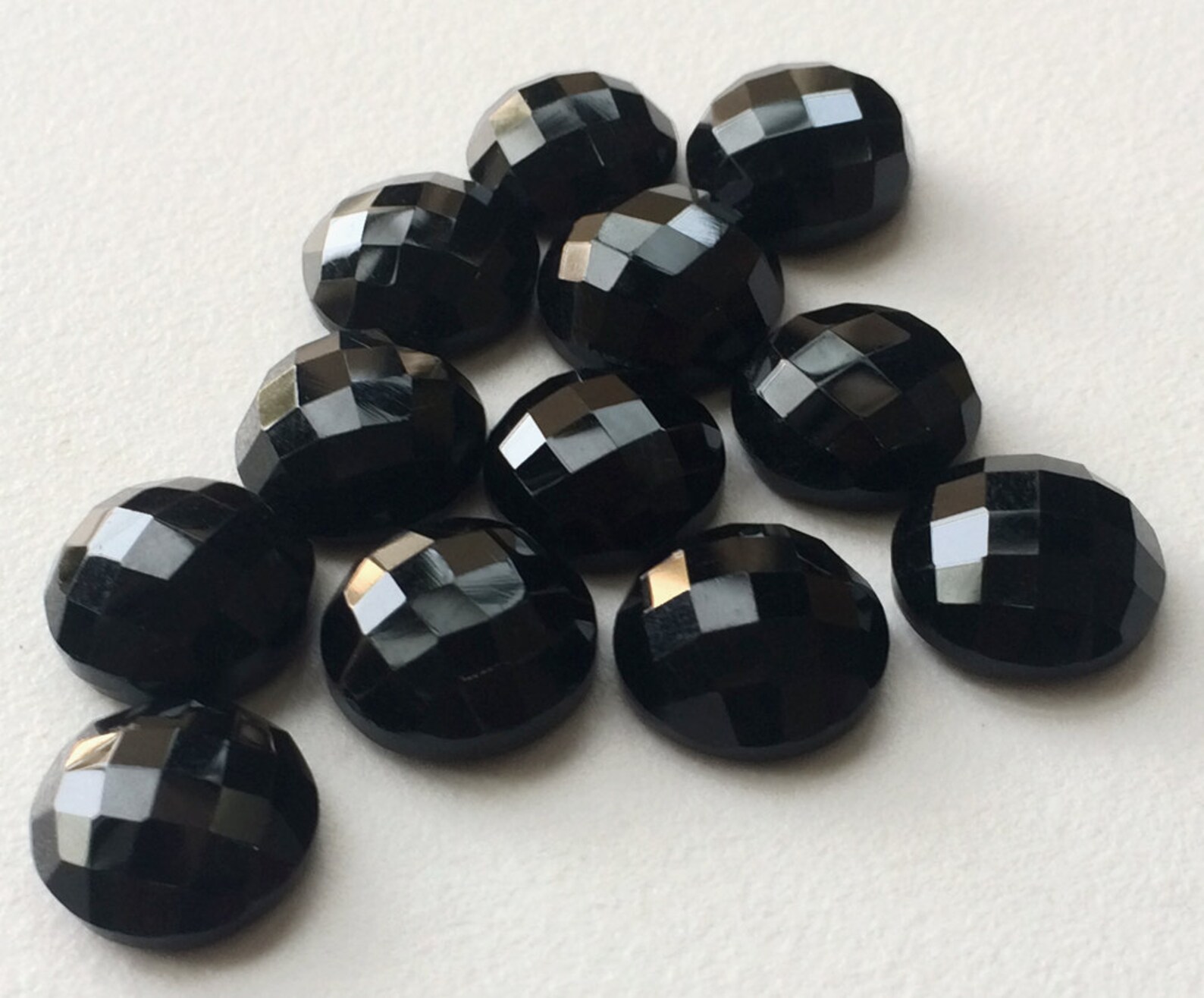 12mm Black Onyx Round Rosecut Cabochon, Black Onyx Faceted Flat Back ...
