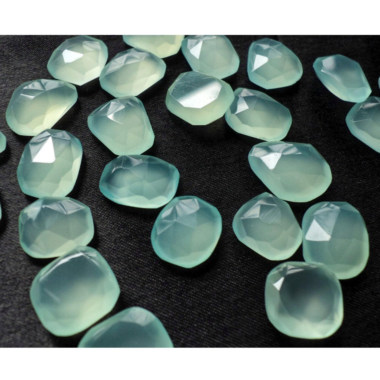 11-15mm Aqua Chalcedony Rose Cut Cabochon, Blue Faceted Gemstone, Aqua ...