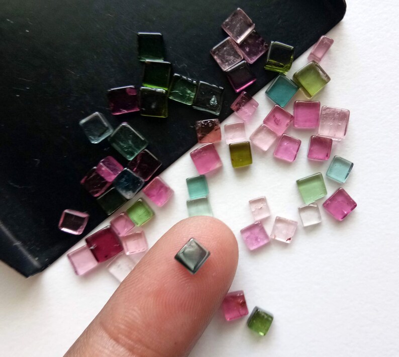 3-4mm Multi Tourmaline Plain Square Cabochons Natural Multi | Etsy