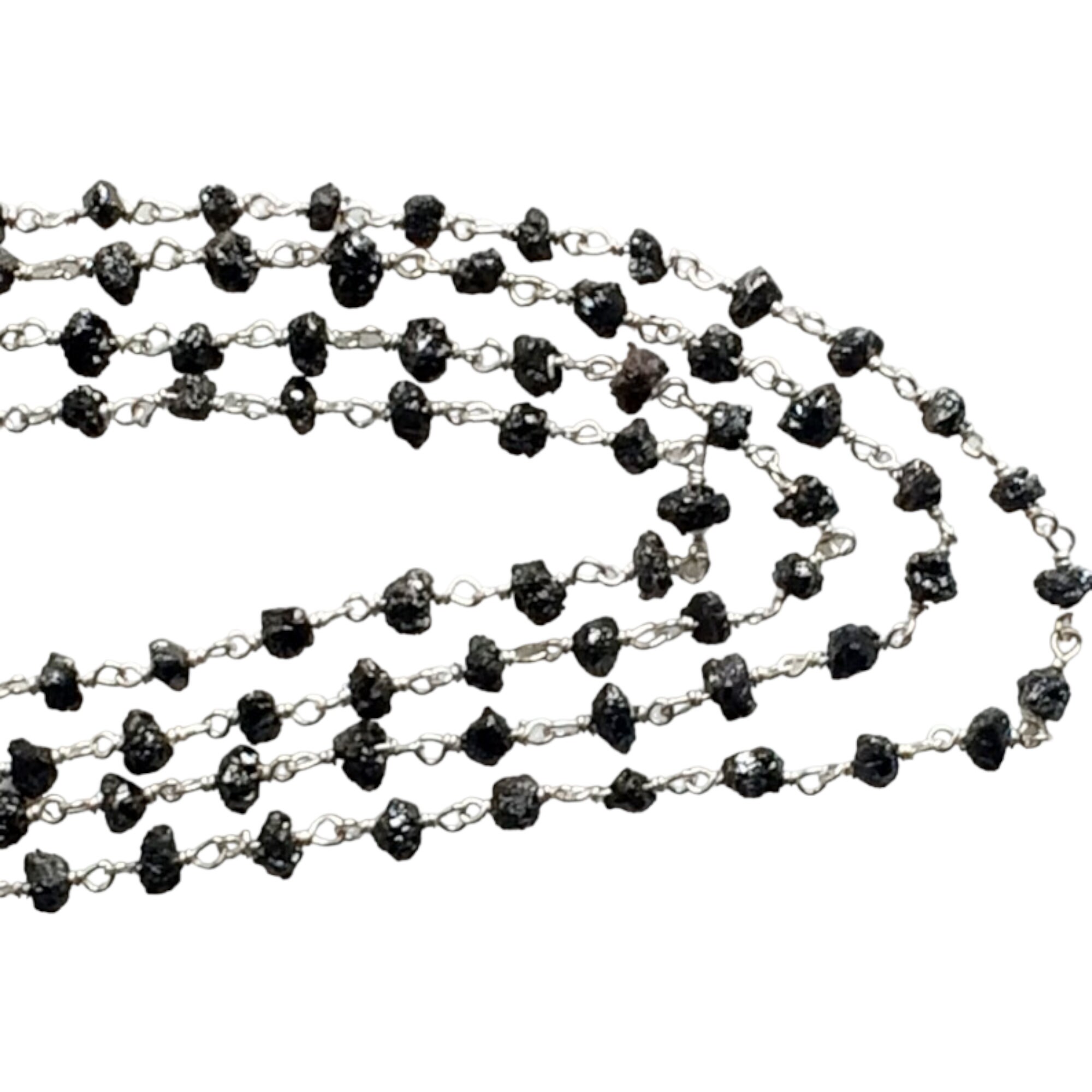3-3.5mm Black Raw Diamonds Rosary Chain, Black Rough Diamond Wire ...