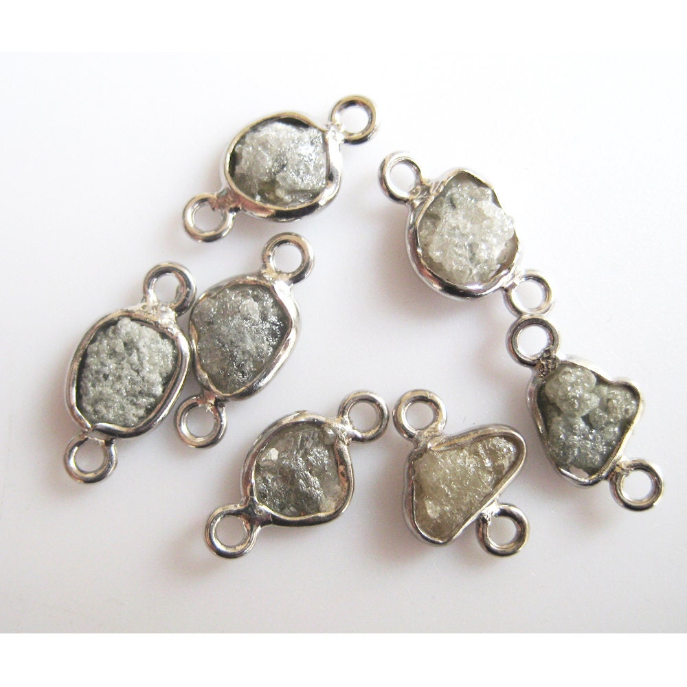 7-8mm White Rough Diamond Double Loop Connectors,, 925 Silver Rough ...