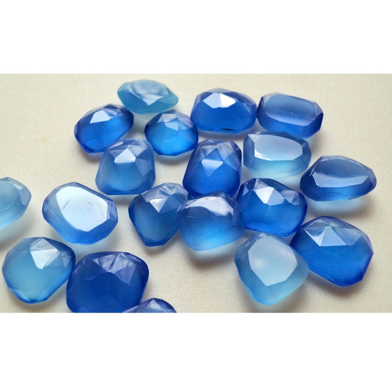 11x12mm to 12x15mm Blue Chalcedony Rose Cut Cabochons, Blue Flat ...