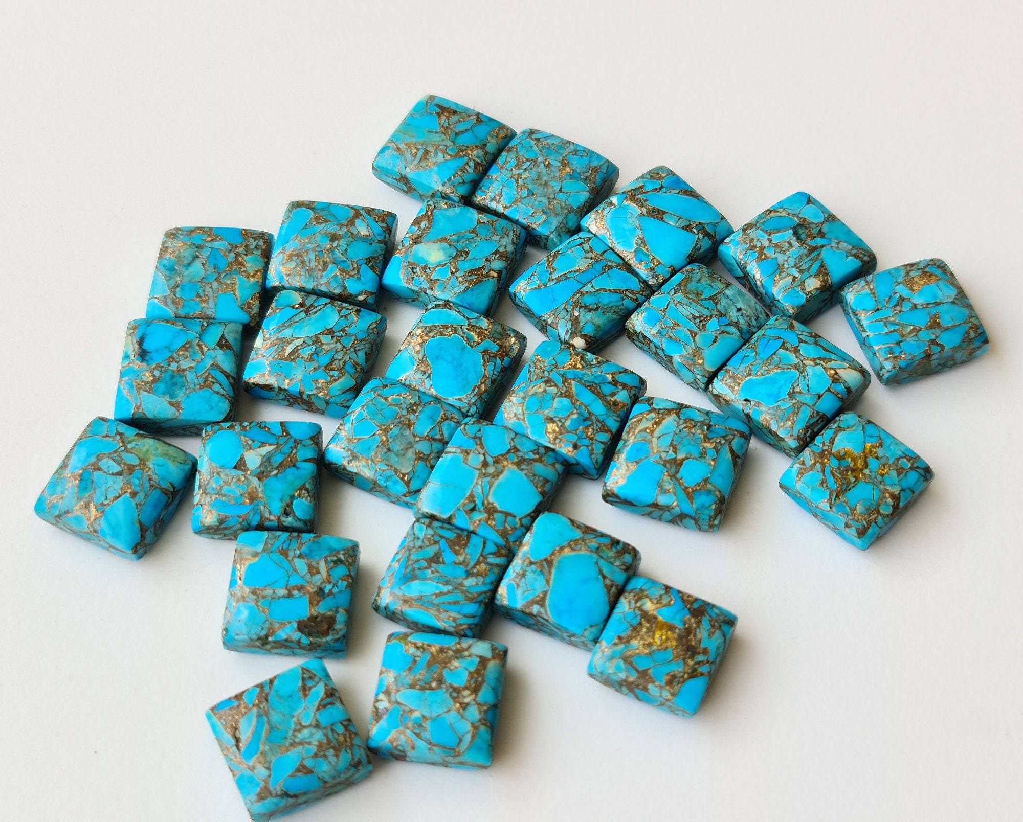 11-12mm Blue Copper Turquoise Plain Square Cabochons 5 Pcs | Etsy