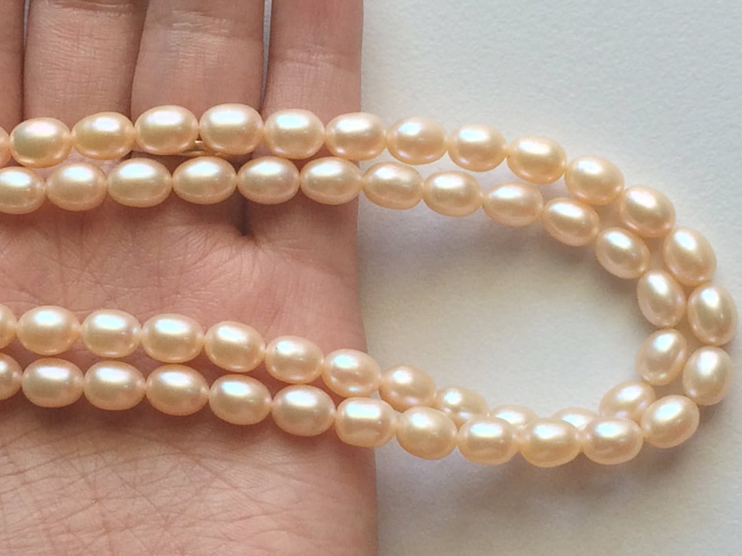 8x6mm Natural Pearls, Natural Fresh Water Rice Pearls, Peach Color ...
