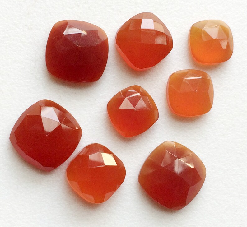 10-13mm Carnelian Orange Chalcedony Rose Cut, Orange Flat Back Cushion ...