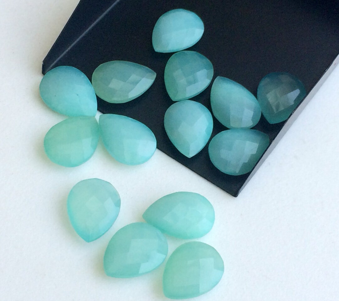 13x18mm Aqua Blue Chalcedony Faceted Pear, Double Side Faceted Blue ...