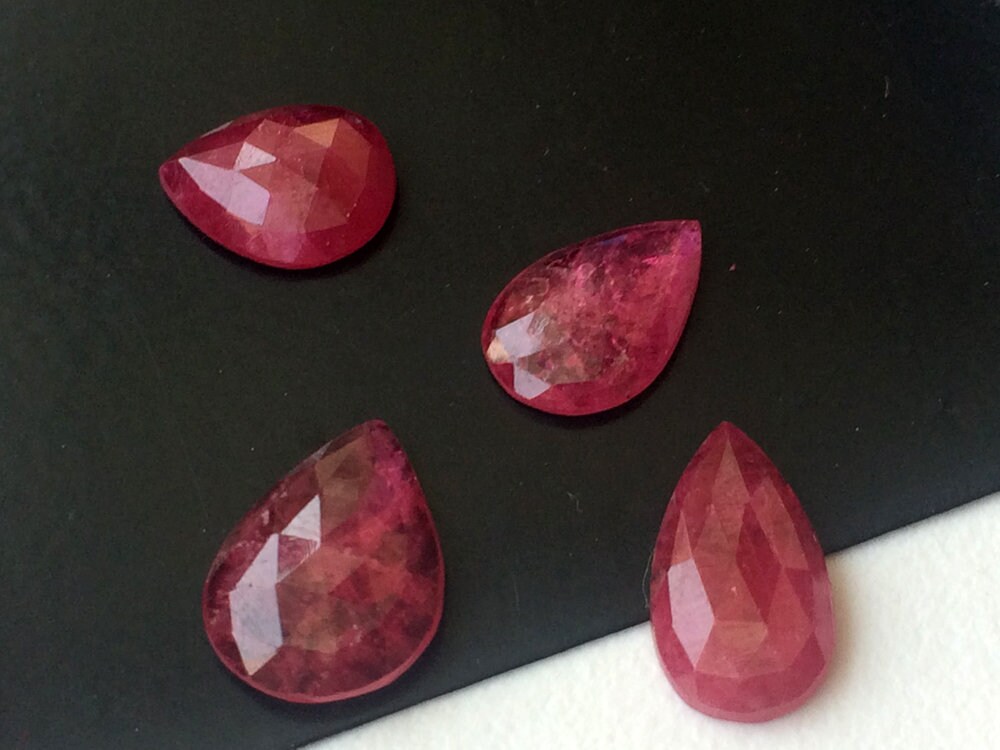 8x13.5mm-10.5x14mm Ruby Glass Filled Cabochons Faceted Pear | Etsy