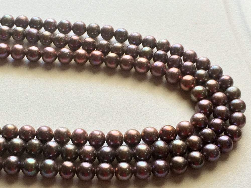 6mm Purple Grey Color Pearls, Natural Fresh Water Round Pearls, Natural ...