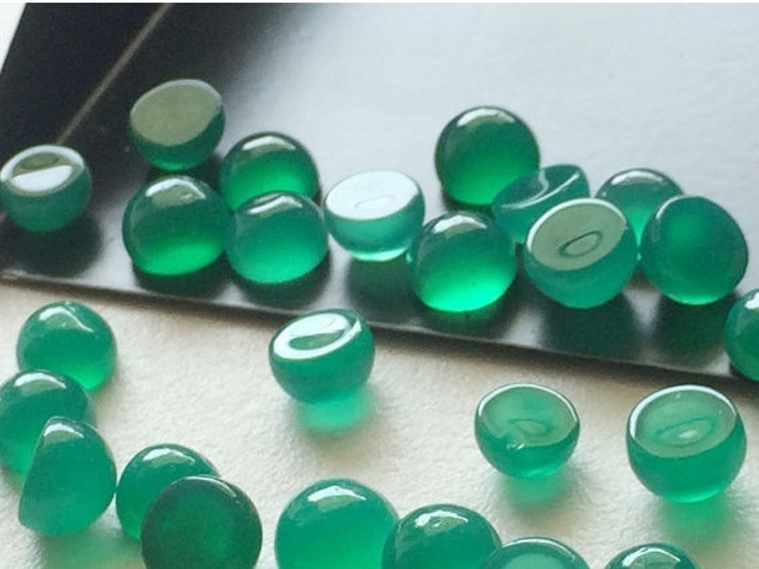6-6.5mm Green Onyx Plain Round Cabochons, Flat Back Green Onyx Gems for ...