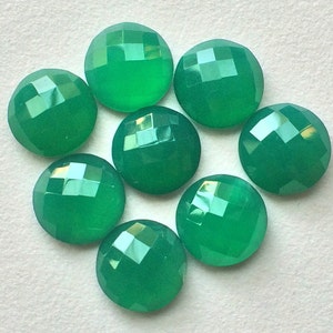 10mm Green Onyx Faceted Round Flat Back Cabochons, Rose Cut Green Onyx ...