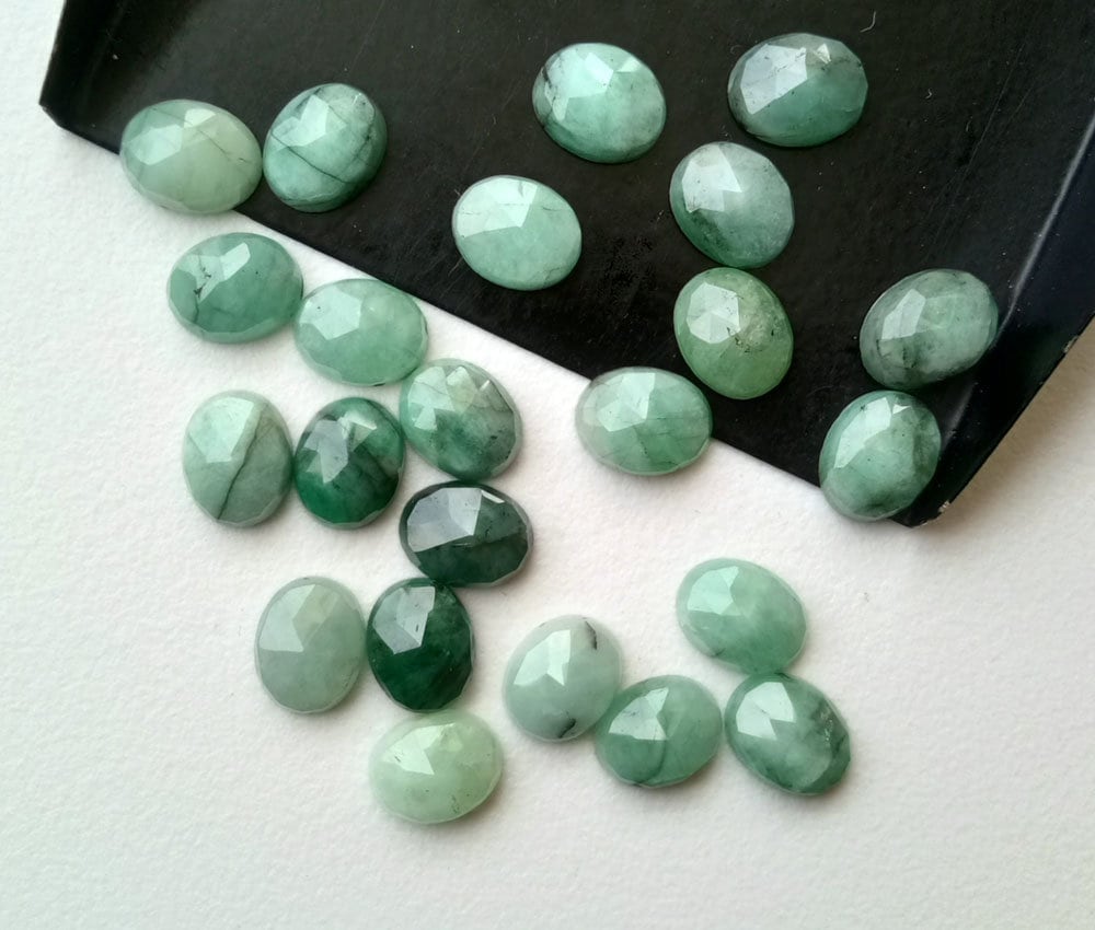7x9mm Emerald Rose Cut Cabochons, Natural Emerald Oval Flat Back ...