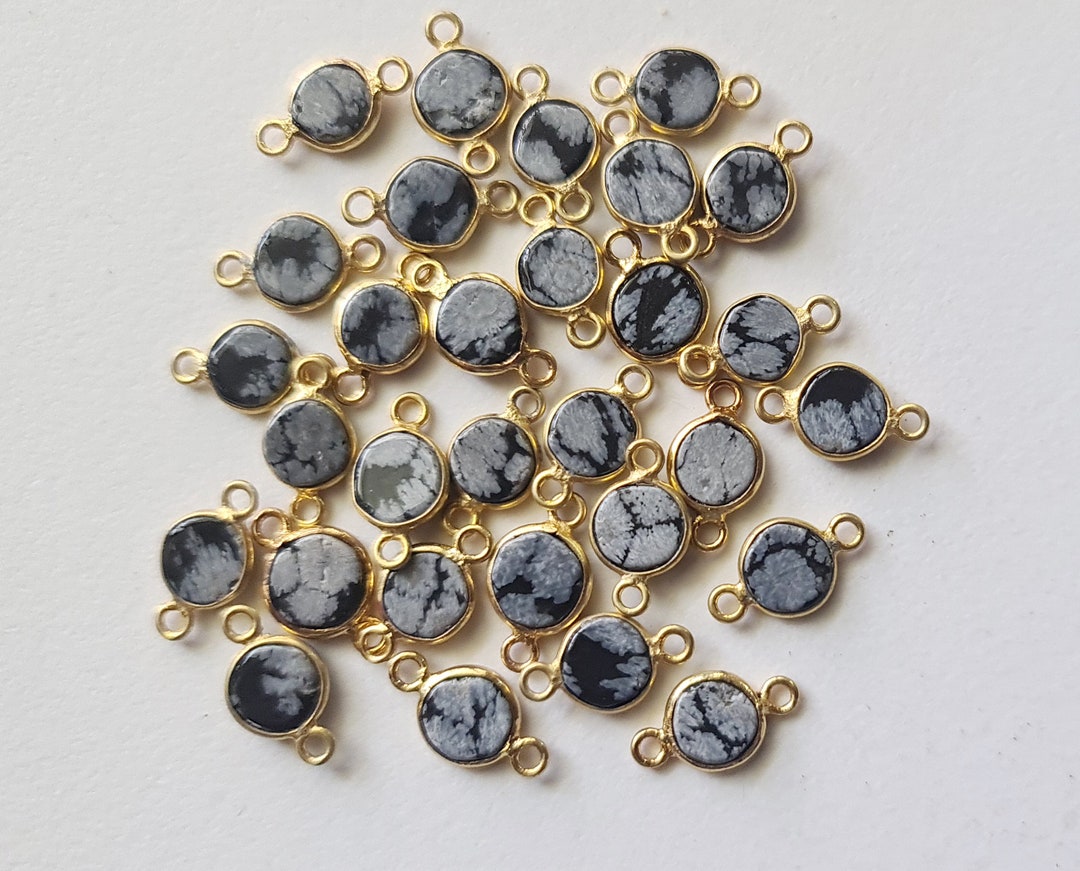 Snowflake Obsidian Charm Connector Plain Flat Round 925 Silver With ...