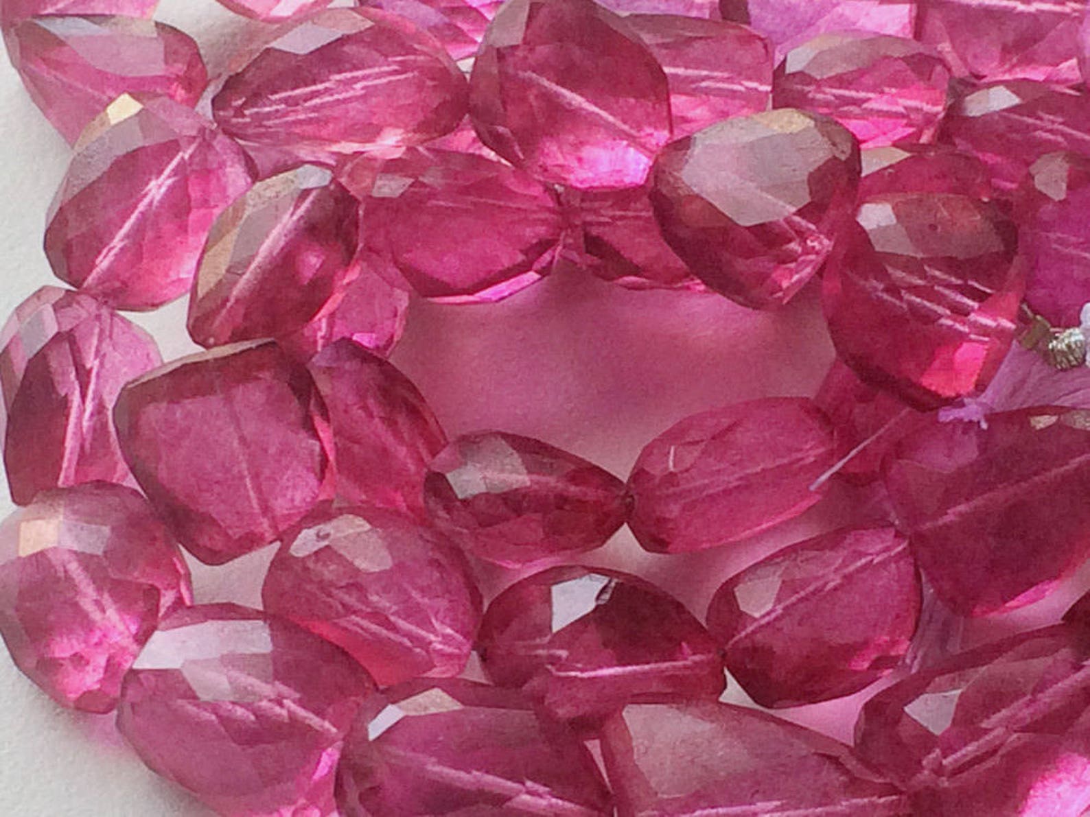 13-18mm Pink Crystal Quartz, Hot Pink Coated Crystal Bead, Pink Faceted ...