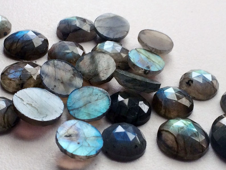 13-15mm Labradorite Rose Cut Round Cabochons, Labradorite Flat Back ...