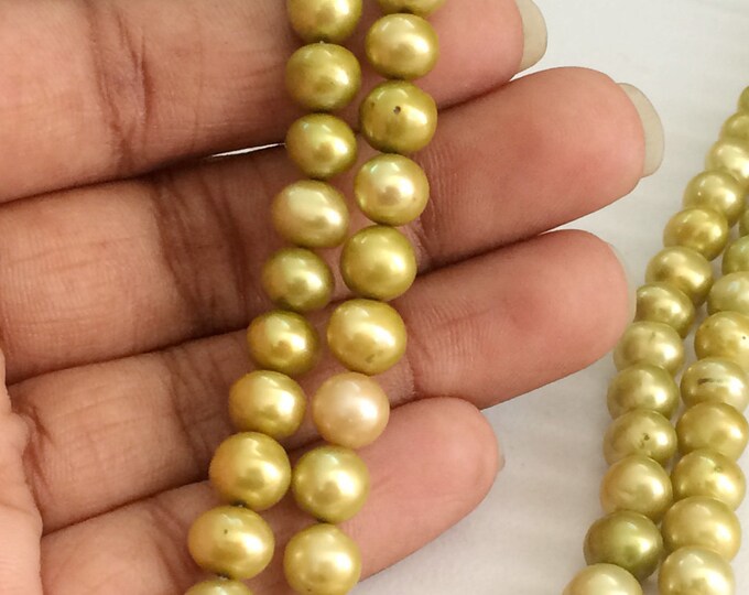 7-7.5mm Yellow Gold Color Pearls, Natural Fresh Water Rondelle Pearls ...