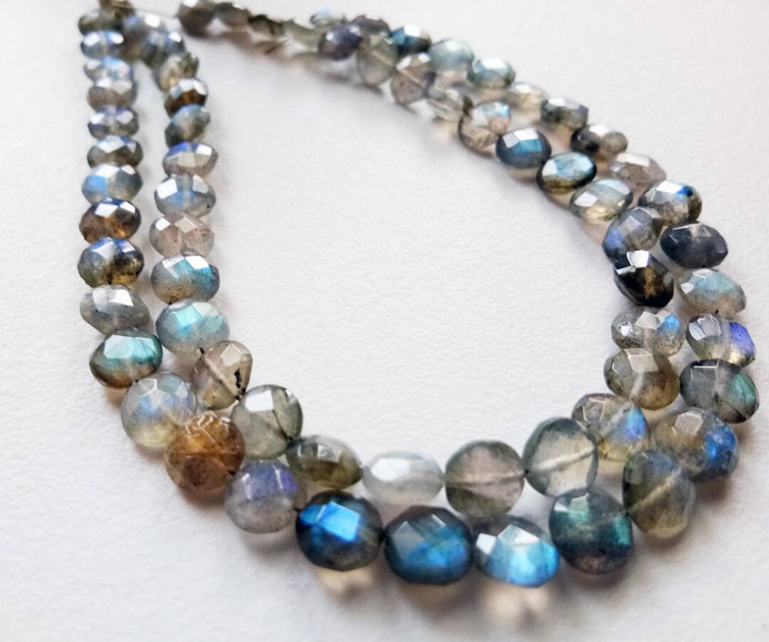 6mm Labradorite Coins, Natural Labradorite Faceted Coin Beads, Straight Drill Flashy Blue Fire ...