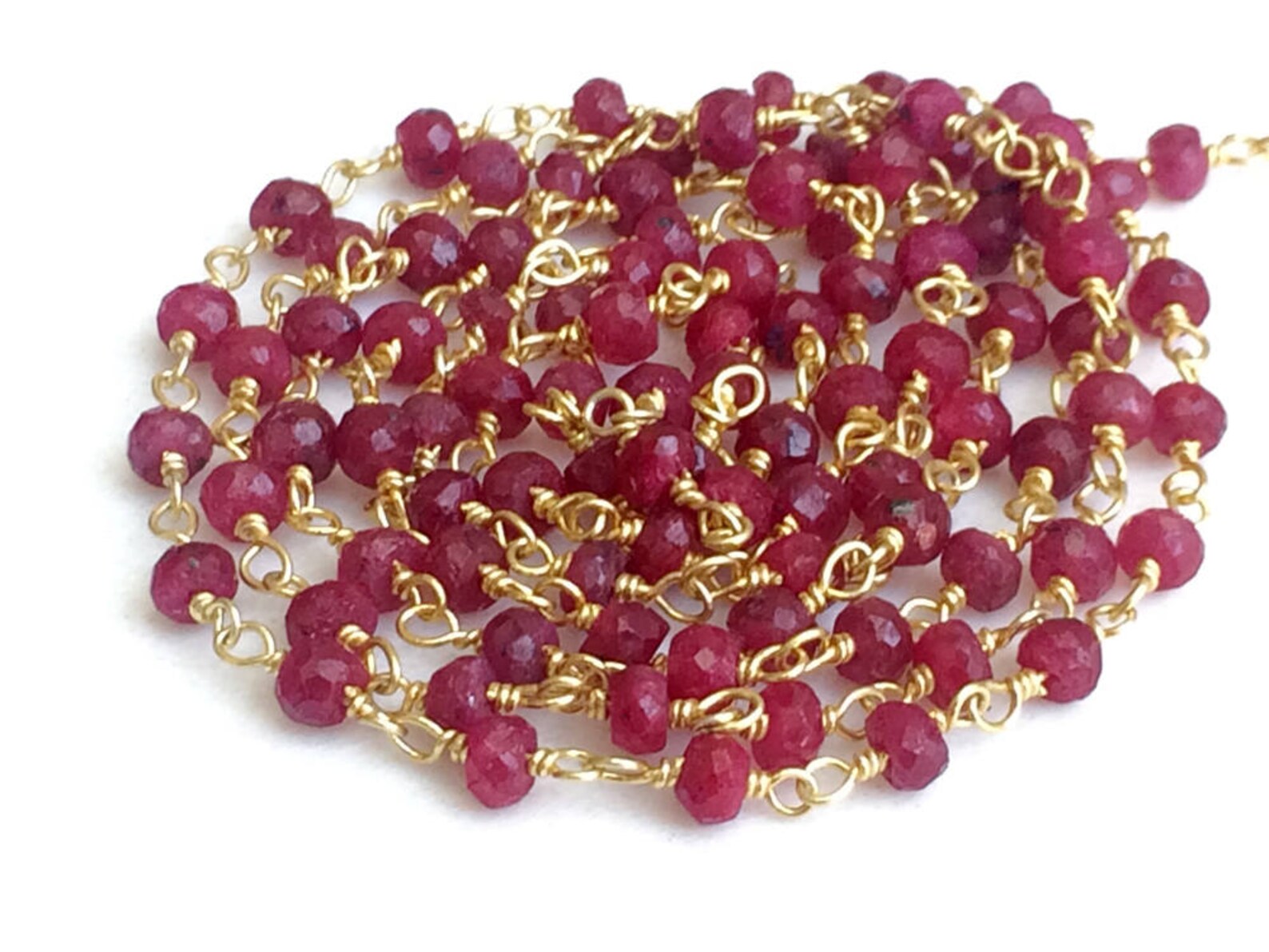 3.5mm Ruby Faceted Rondelle Beads Connector Chains Ruby in - Etsy