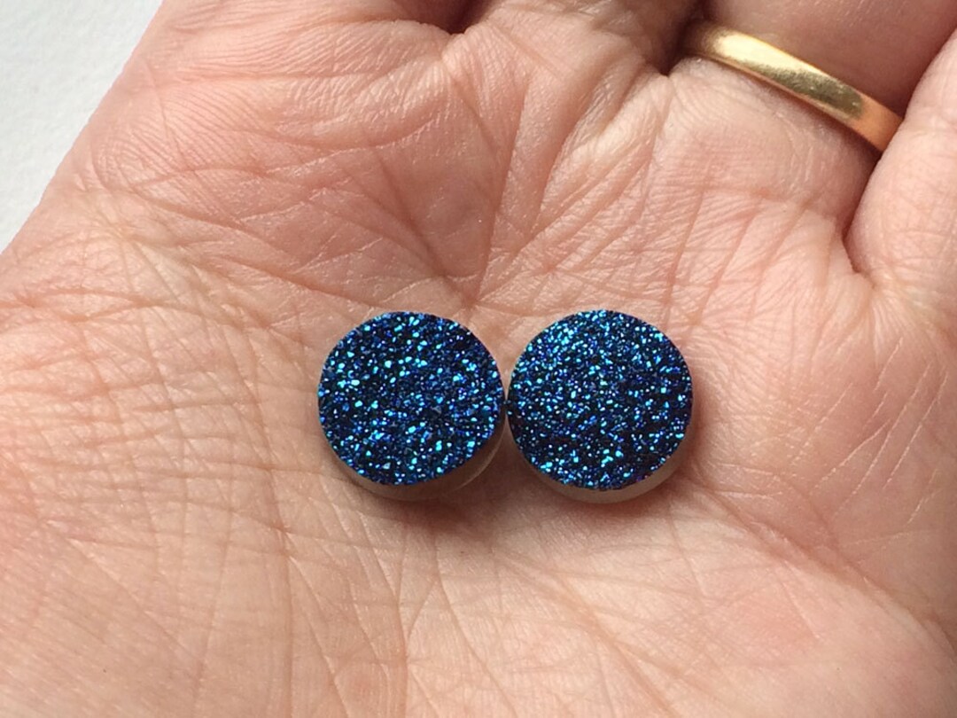 12mm Sapphire Blue Druzy Round, Titanium Sapphire Blue Druzy Matched ...