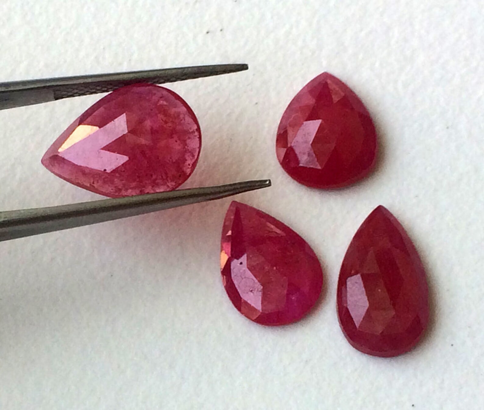 8x13.5mm-10.5x14mm Ruby Glass Filled Cabochons Faceted Pear | Etsy