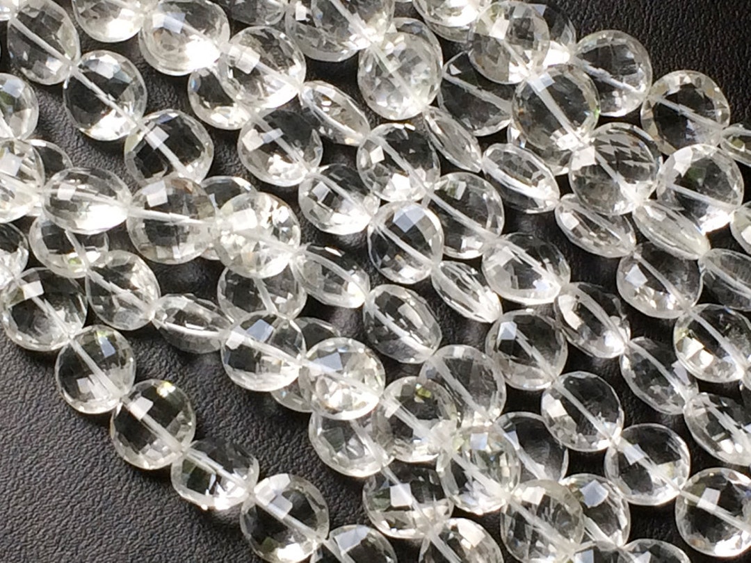 10-10.5mm Crystal Quartz Faceted Coin Beads, Crystal Quartz Round Coin ...