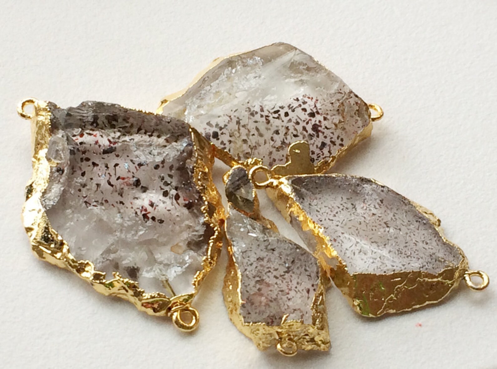 22-40mm Raw Rutilated Quartz Connectors, Rutile Gold Polished Double ...