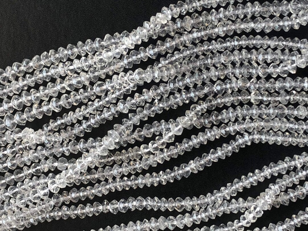 4mm Crystal Quartz Faceted Rondelles, Crystal Quartz Beads, Crystal ...
