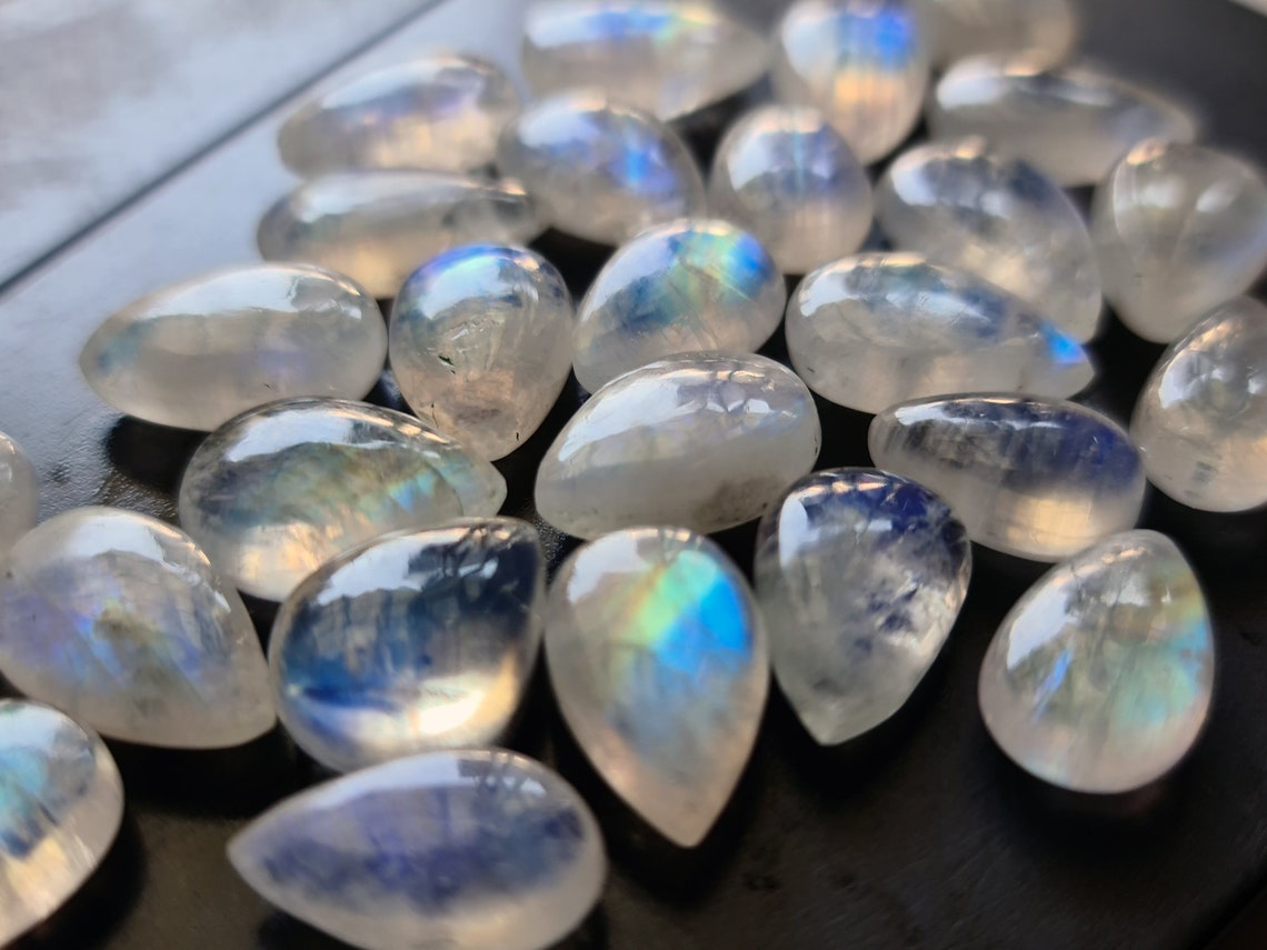 16-20mm Rainbow Moonstone Pear Shaped Plain Both Side Flashy | Etsy