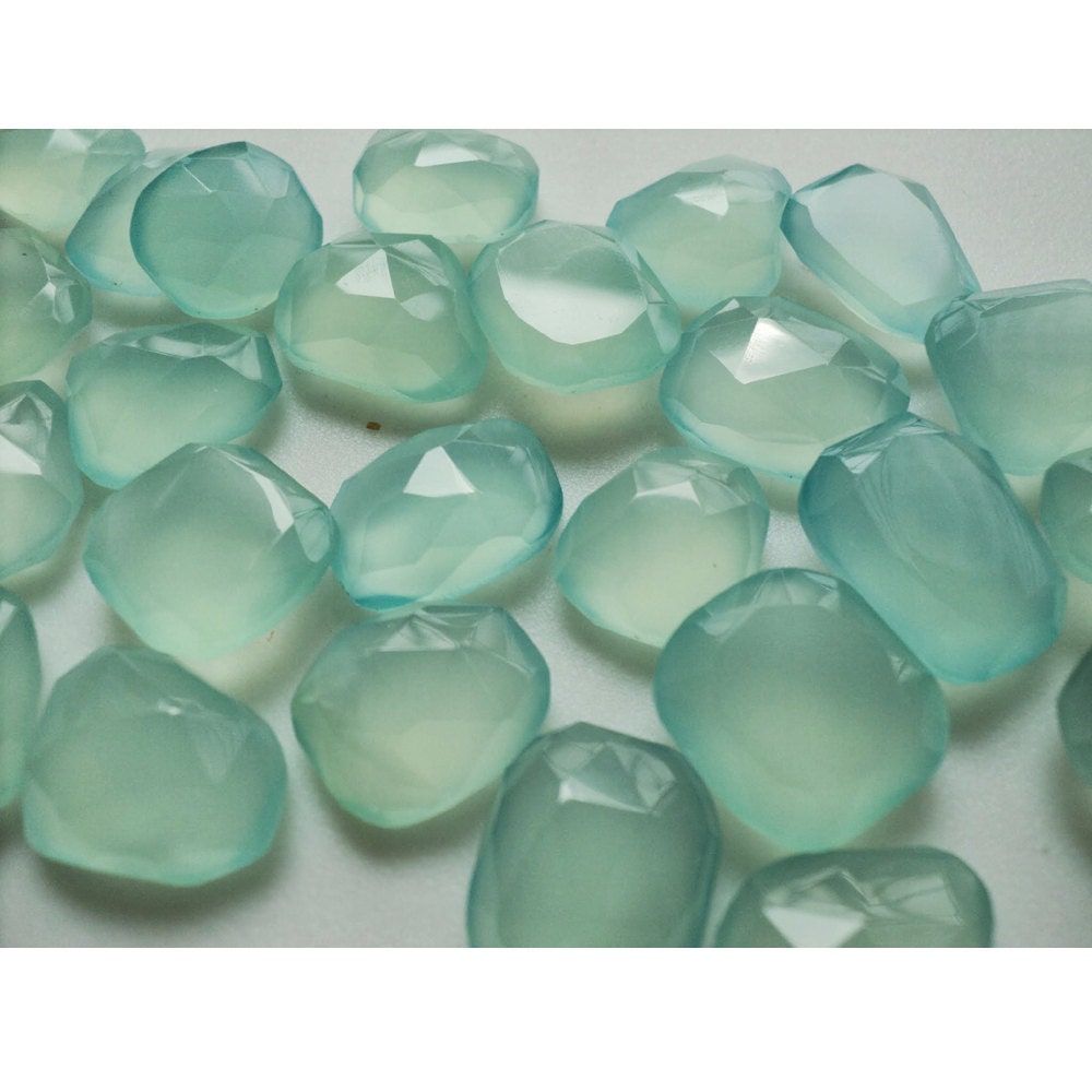 11-15mm Aqua Chalcedony Rose Cut Cabochon, Blue Faceted Gemstone, Aqua ...
