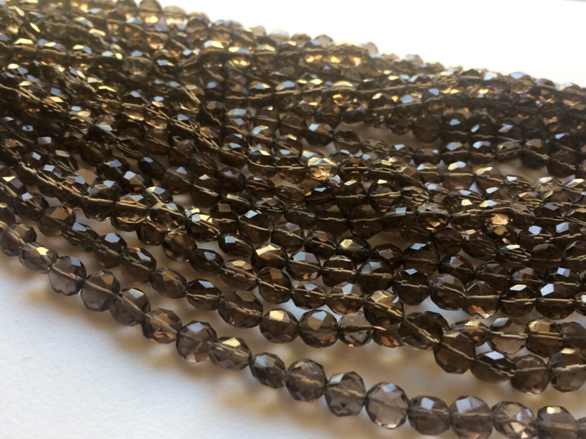 6-7mm Smoky Quartz Coins, Smoky Quartz Faceted Coin Beads, 13in Smoky ...