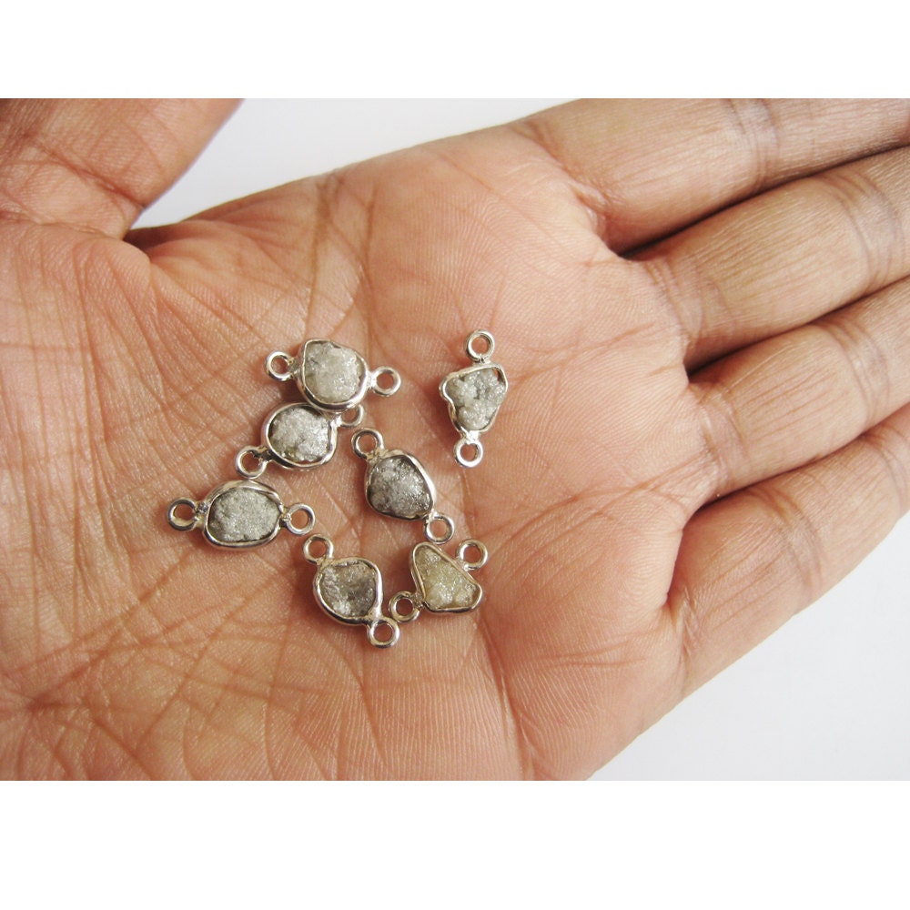 7-8mm White Rough Diamond Double Loop Connectors,, 925 Silver Rough ...