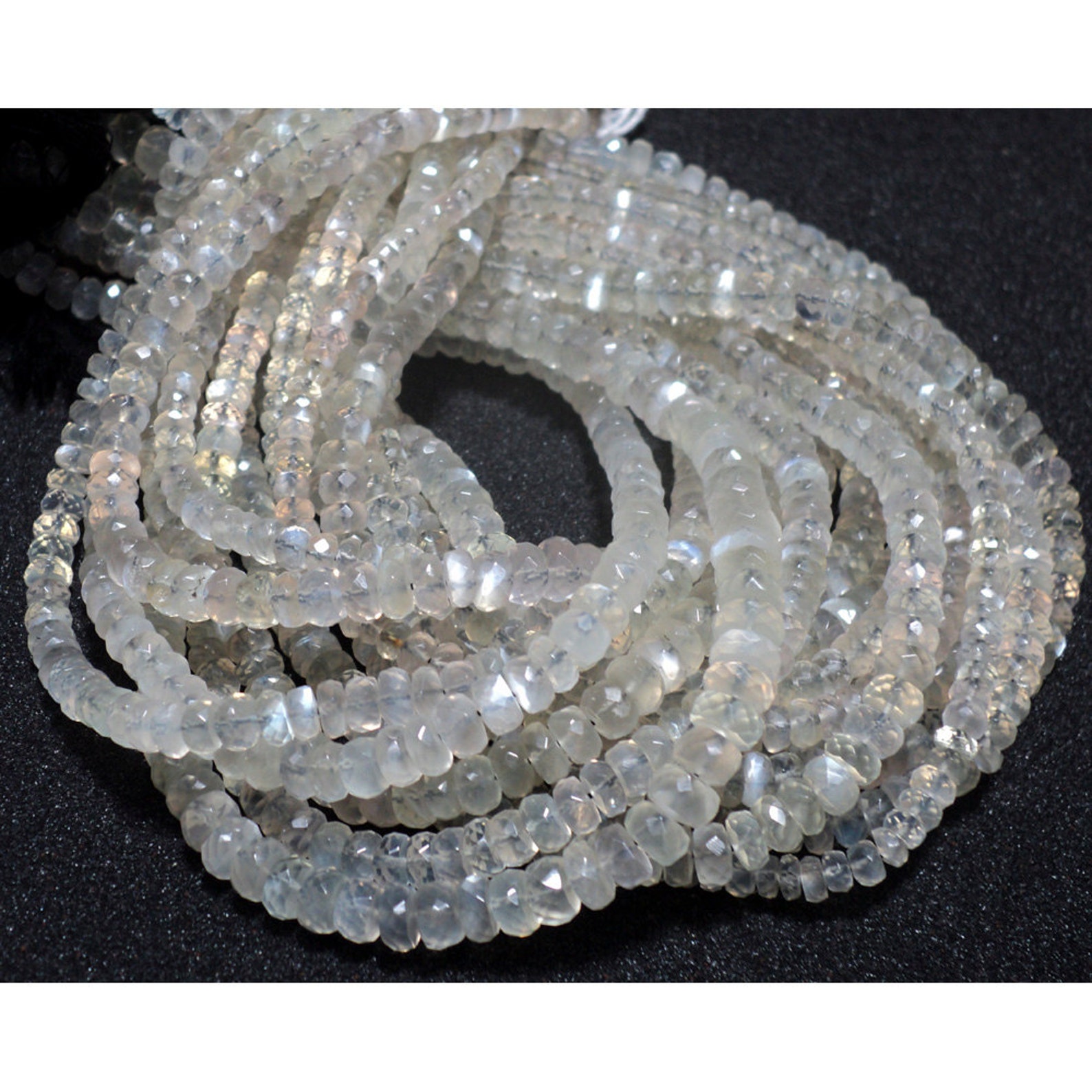 4mm African Moonstone Faceted Rondelle Beads, Faceted Rainbow Moonstone ...