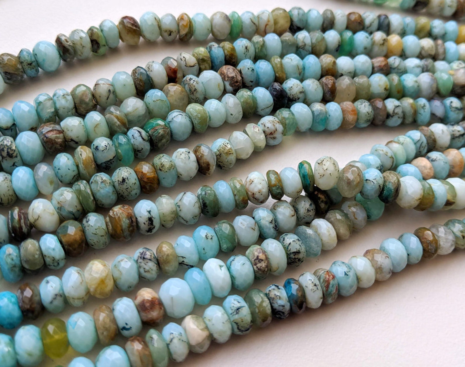 8-9mm Peruvian Blue Opal Beads, Natural Blue Opal Faceted Rondelle ...