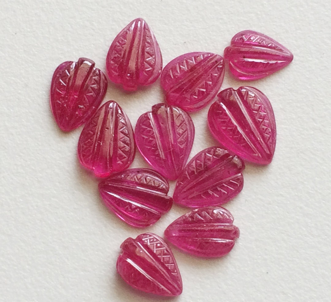 11x9mm to 13x10mm Ruby Carving Pear, Glass Filled Ruby Hand Carved, 2 ...