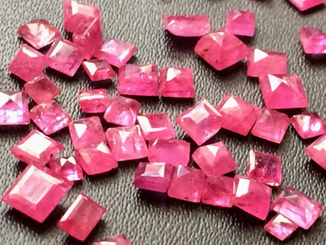 2-4mm Ruby Princess Cut Stones, Natural Loose Ruby Square Gems, Faceted ...
