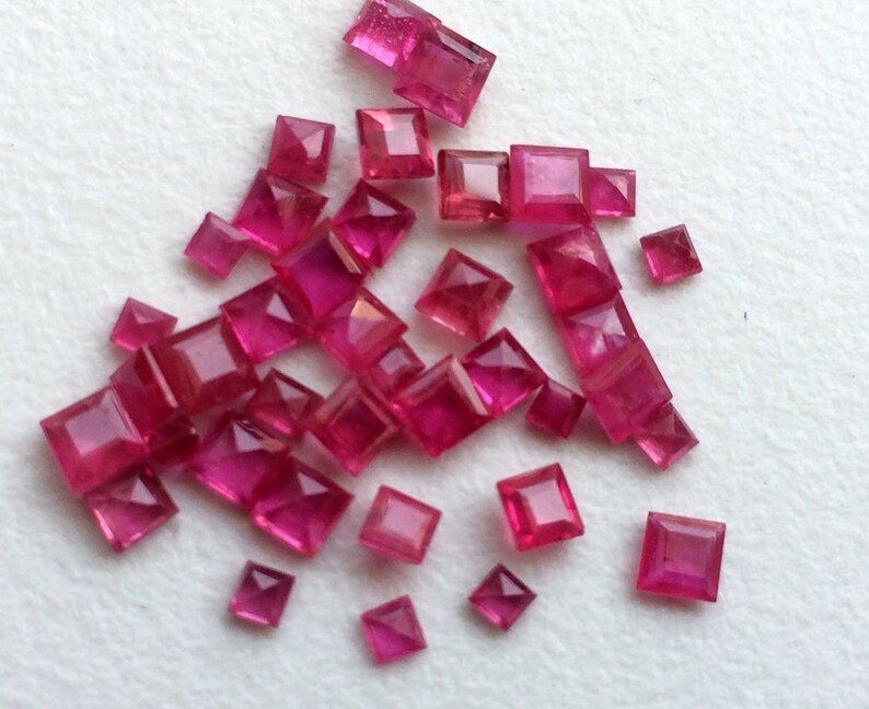 2-3.5mm Ruby Mozambique Princess Cut Stone, Natural Ruby Faceted Square ...
