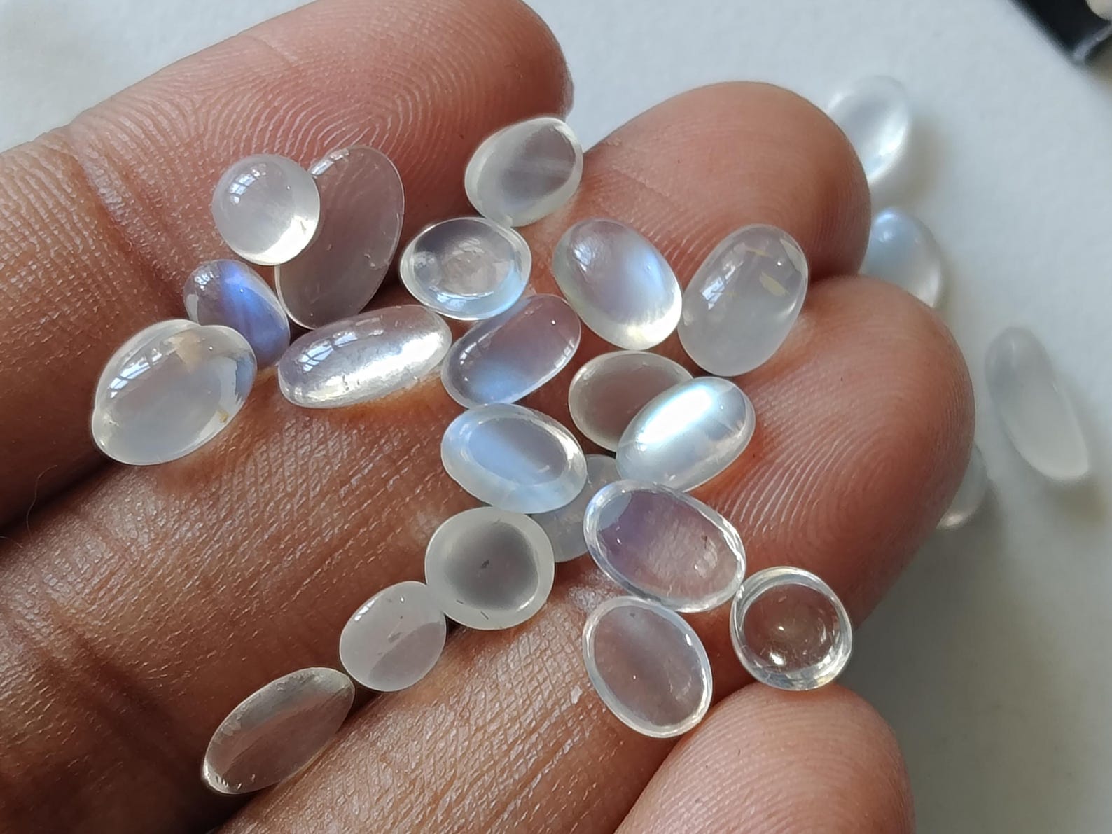 3x4mm - 5x8mm African Moonstone Plain Oval Cabochons, Flat Back Rainbow ...