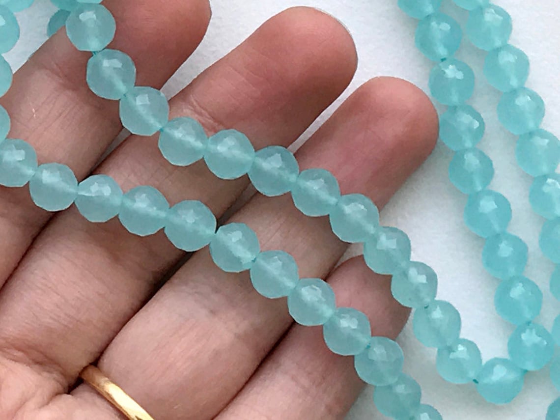 7-8mm Aqua Chalcedony Faceted Round Beads Beautiful Aqua | Etsy