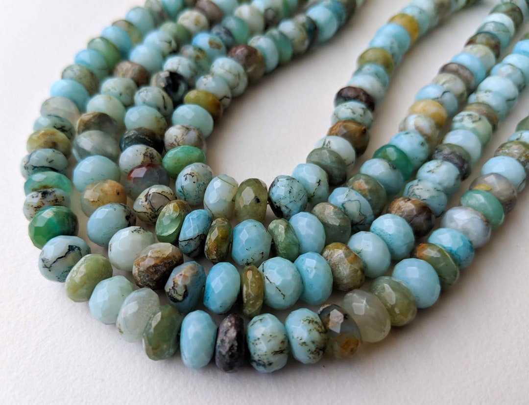 8-9mm Peruvian Blue Opal Beads, Natural Blue Opal Faceted Rondelle ...